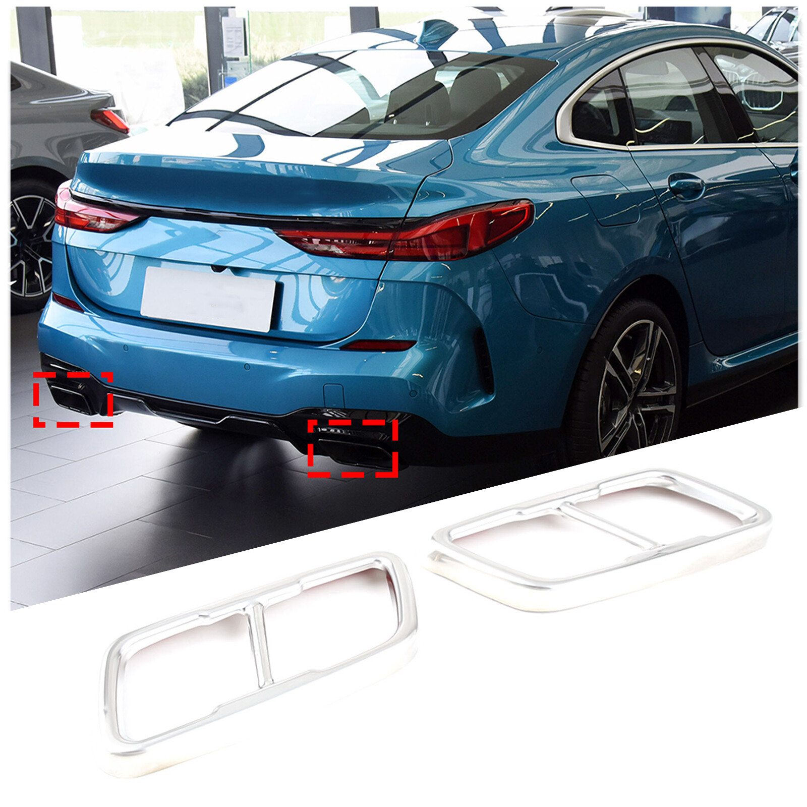 Stainless Silver Rear Exhaust Trim Frame Fits For BMW 2 Series 4 Door ...