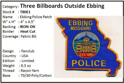 THREE BILLBOARDS OUTSIDE EBBING MOVIE POLICE PATCH - TBOE1 | eBay