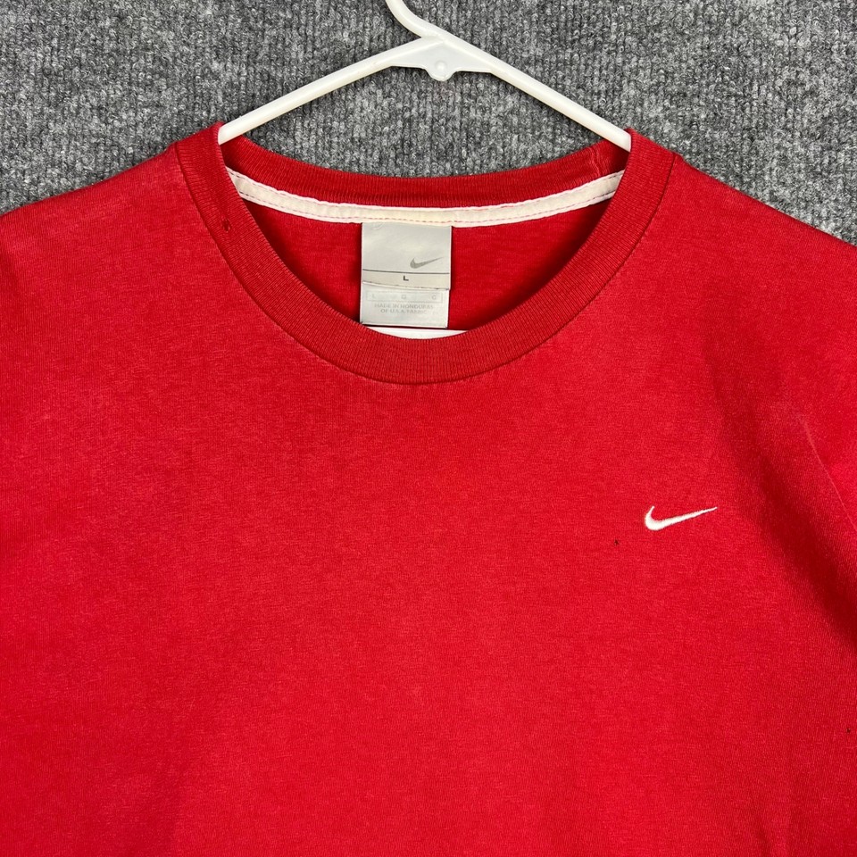 Vintage Nike Mini Swoosh T shirt Sz L Silver Tag Red Men | eBay