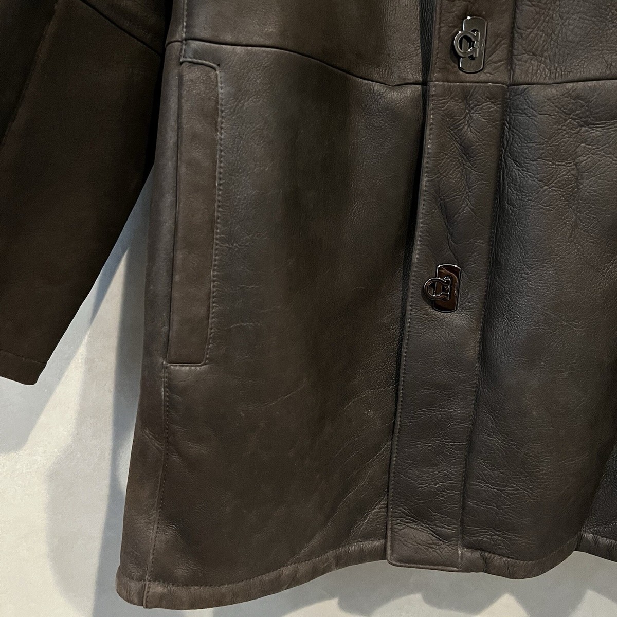 Salvatore Ferragamo Men's 48 Lamb Shearling Fur Leather Coat Salvatore Ferragamo Men's 48 Lamb Shearling Fur Leather Coat