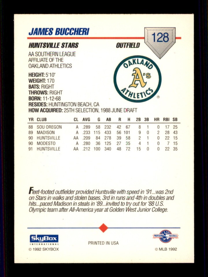 1992 SkyBox AA #128 James Buccheri - On Card Autograph | eBay