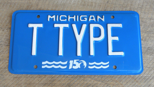 Michigan 150th 'T-TYPE' Vanity Personalized License Plate, Exp Dec 1987 ...