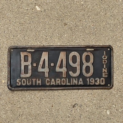 1930 South Carolina License Plate B 4498 Iodine Ford Model A YOM DMV ...