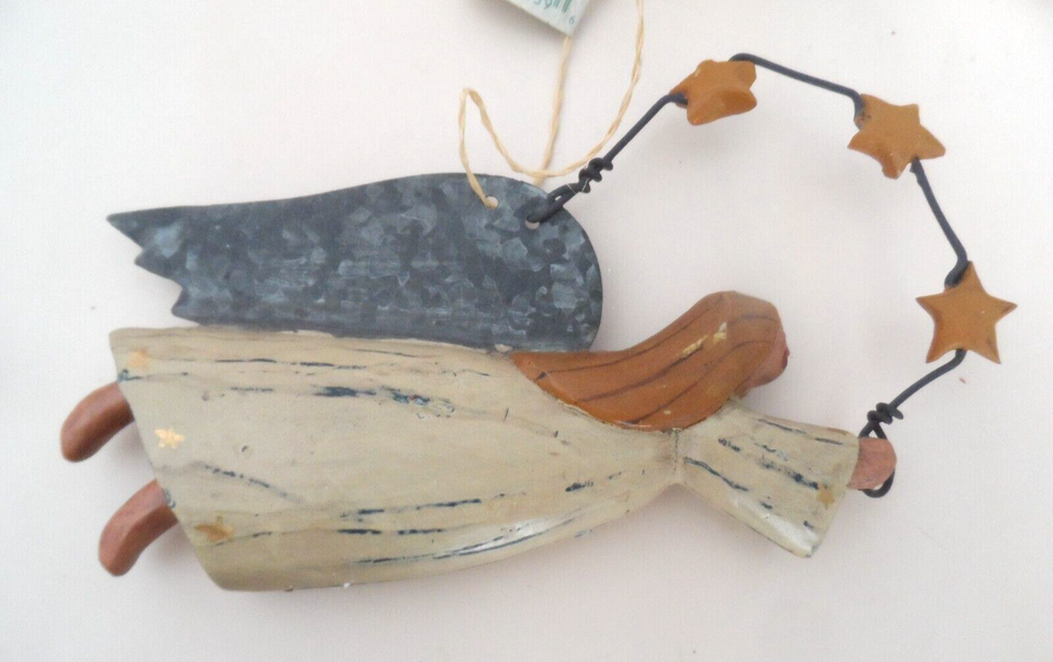 Vintage Christmas Ornament - MIDWEST WOOD FLYING ANGEL & STARS w/METAL ...