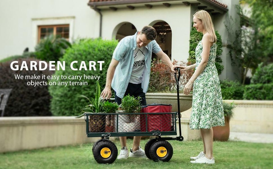 1100lbs Garden Carts Yard Mesh Wagon Lawn Utility Cart Outdoor Steel ...