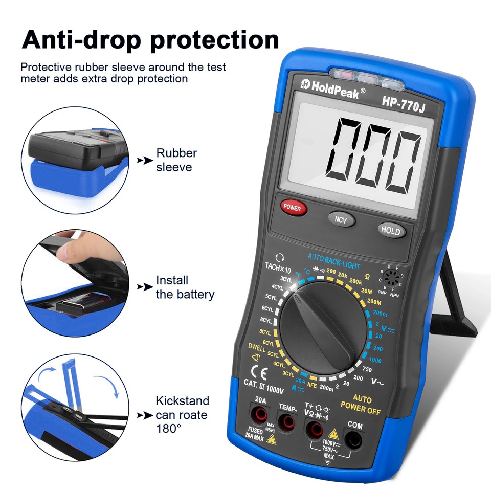 Digital Automotive DC/AC Multimeter Voltmeter Ohmmeter DWELL Tach RMP ...