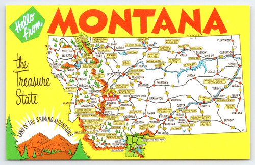 Hello from Montana The Treasure State Map Vtg Postcard Helena Shining ...