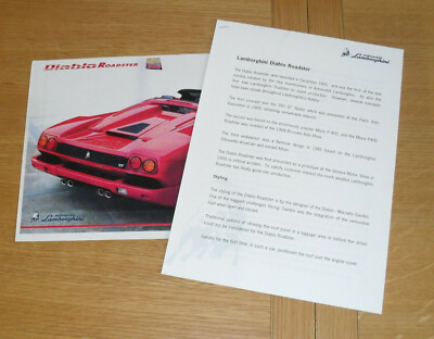 Lamborghini Diablo Roadster Press Release Brochure & Flyer 1995-1996 ...