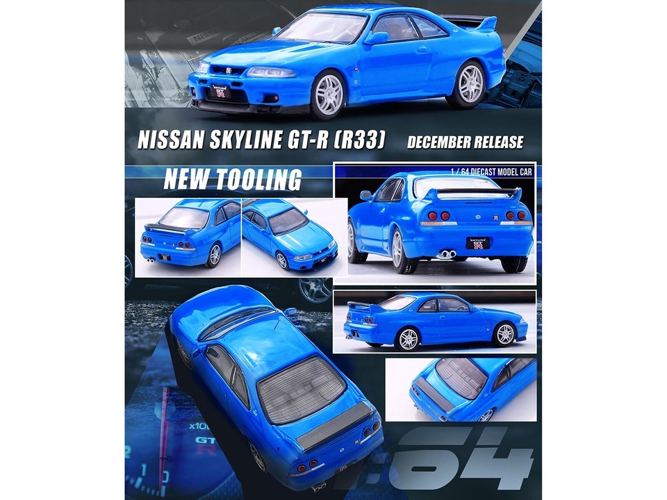 NISSAN SKYLINE GT-R R33 RHD BAYSIDE BLUE 1/64 DIECAST INNO MODELS IN64 ...