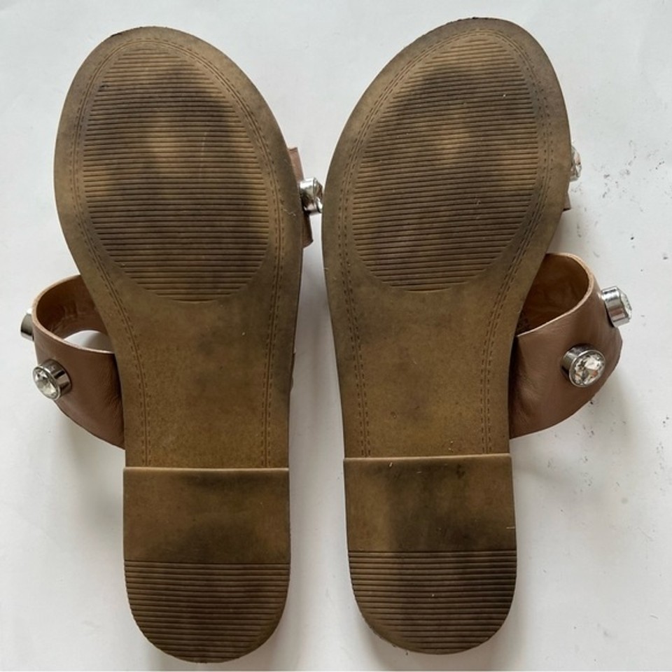 Steve Madden Jessy Rhinestones double strap slip on Leather Tan Sandals ...