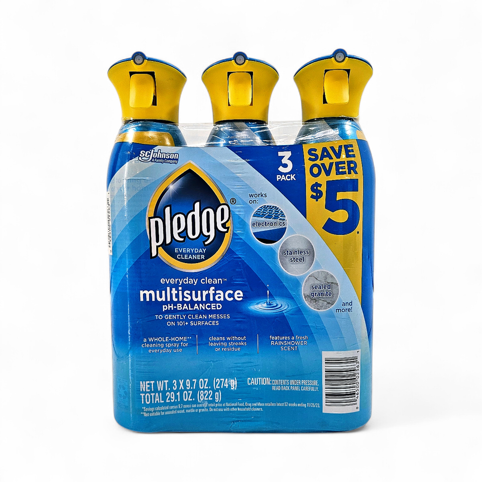 Pledge Everyday Clean Multisurface Spray Cleaner, Rainshower 9.7 oz - 3 ...