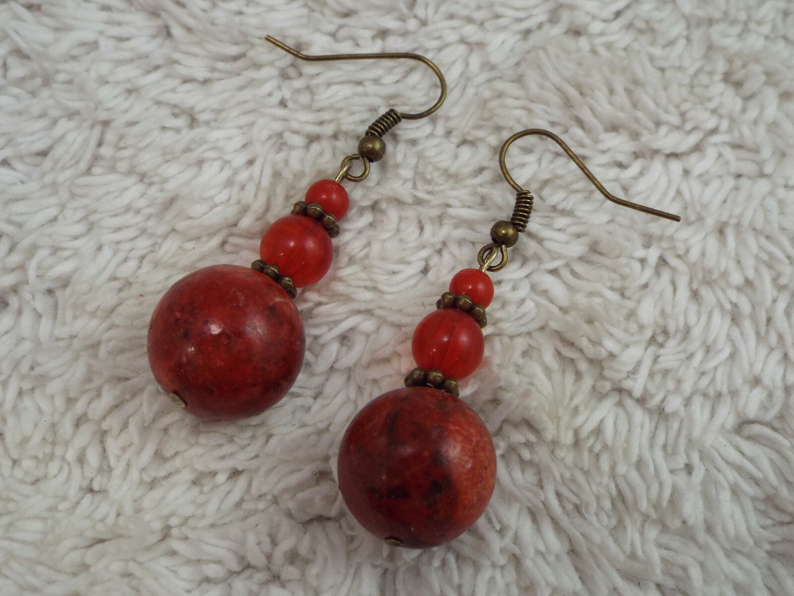 Brass-tone Red Clay Bead Pierced Earrings (B23) | eBay