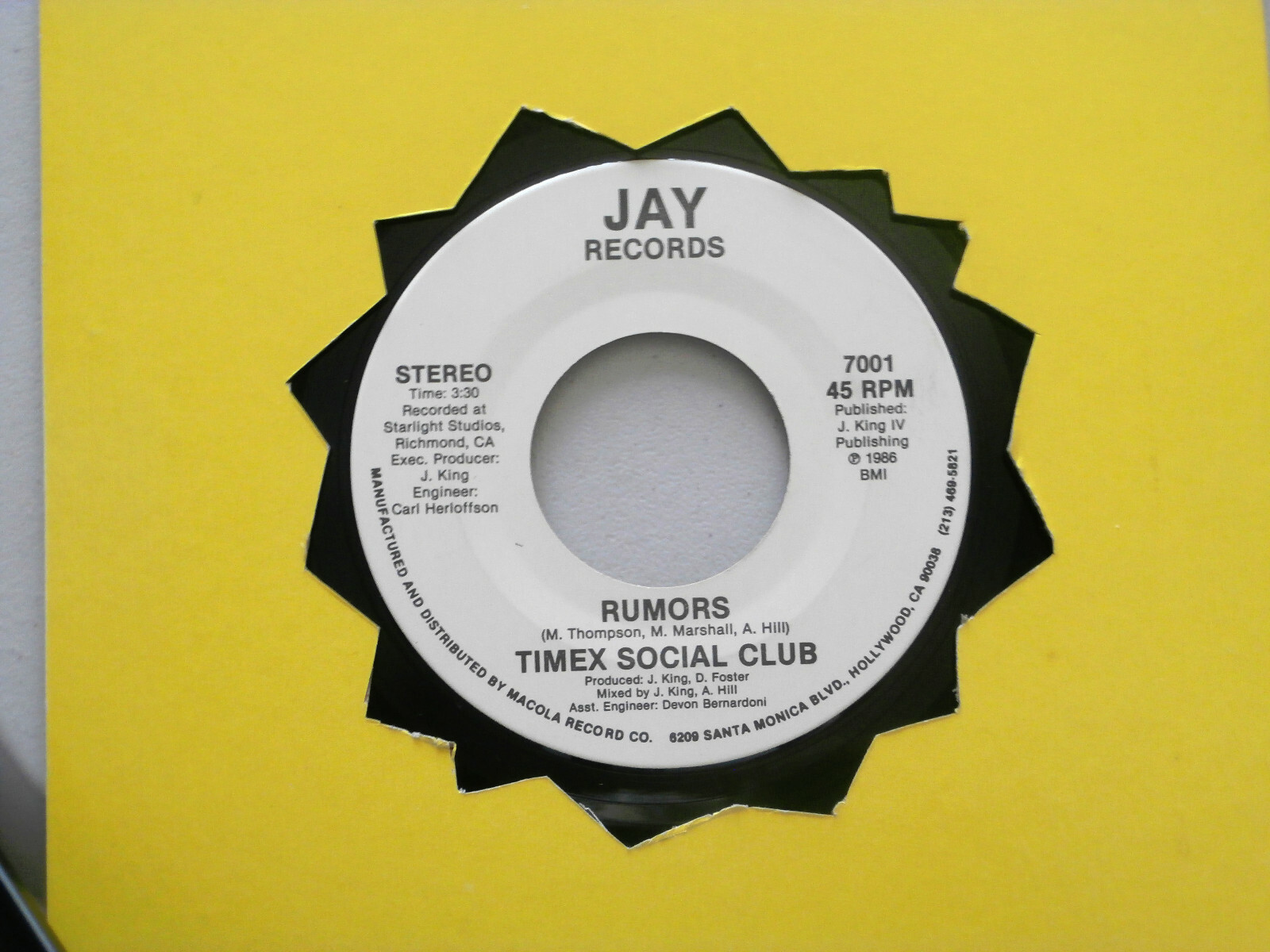 TIMEX SOCIAL CLUB~ RUMORS~ MINT~ UNPLAYED COPY~ 1986 ~JAY RECORDS ~R ...