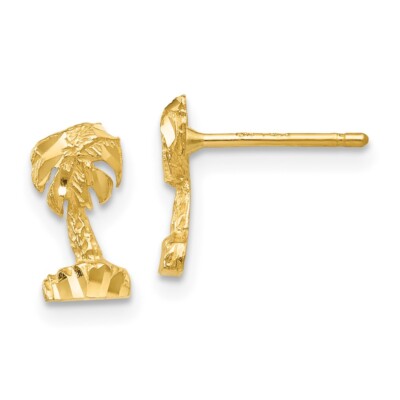 Real 14kt Yellow Gold Diamond-cut Palm Tree Earrings | eBay