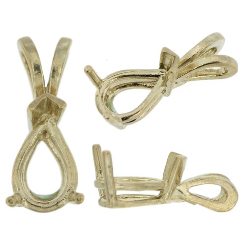 14K White Gold V-End Pear Pendant Setting Rabbit Ear Bail Mounting 0 ...