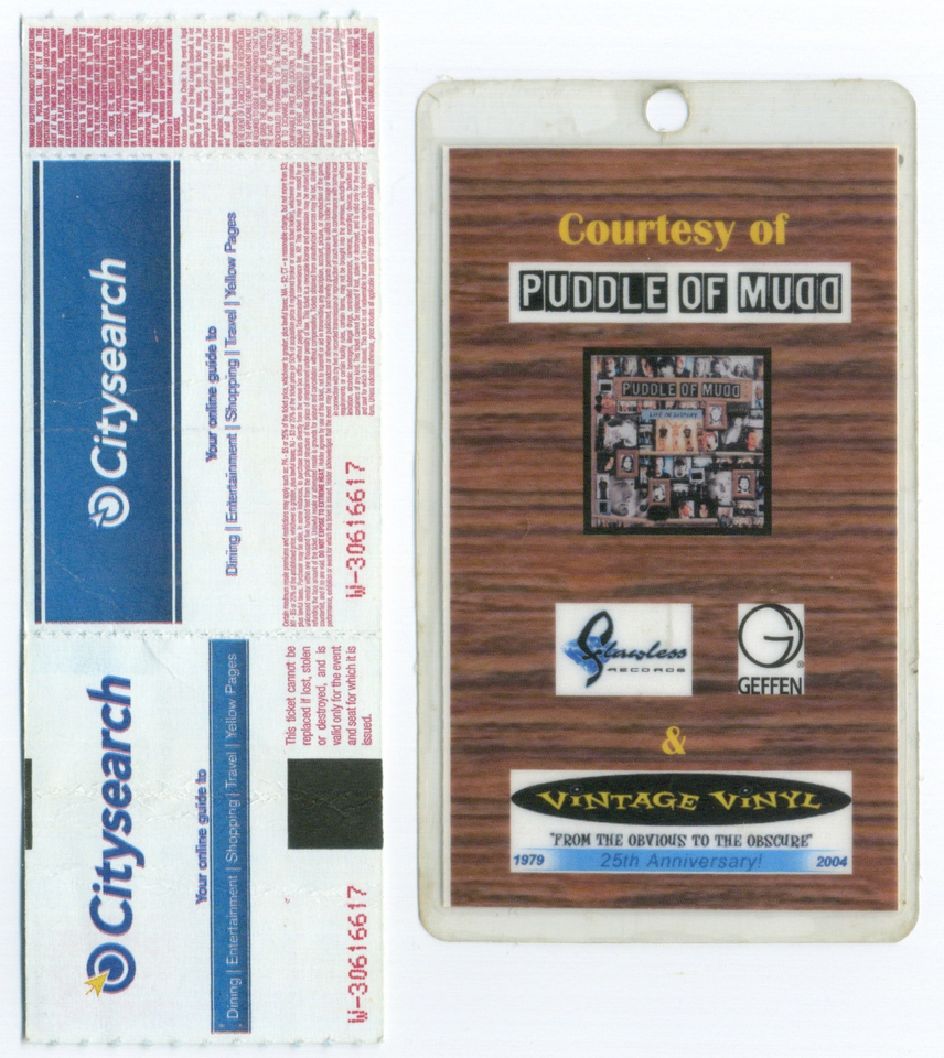 PUDDLE OF MUDD TICKET & VIP PASS 2004 St. Louis; ticket stub lanyard ...