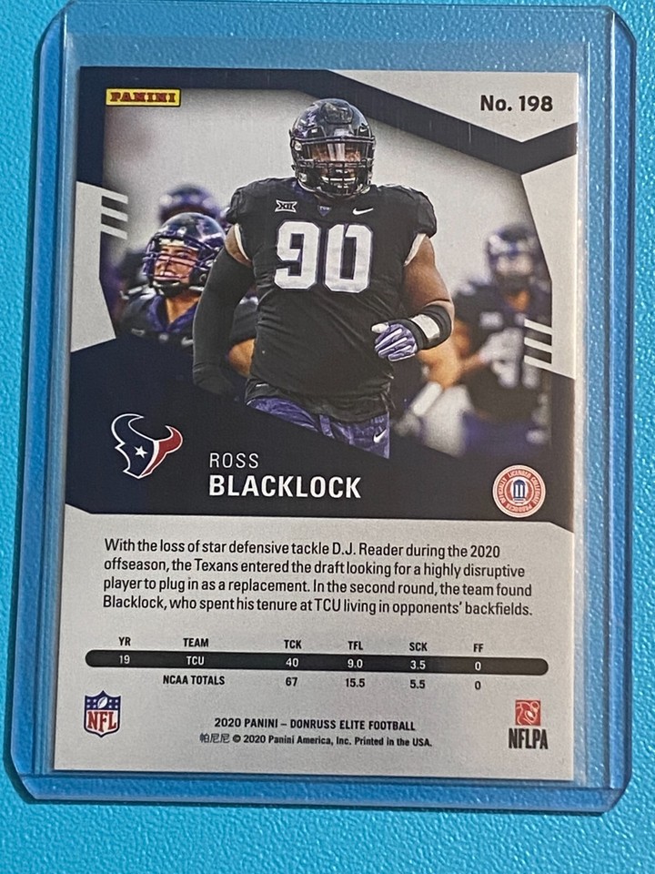 🏈 2020 Panini Donruss Elite Football Gold Base Card #198 Ross BLACKLOCK ...