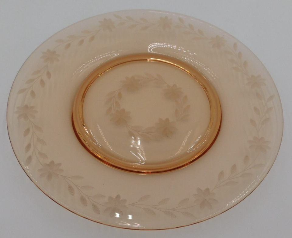 Yellow Orange Depression Glass Etched Flowers Pattern Salad Plates Set ...