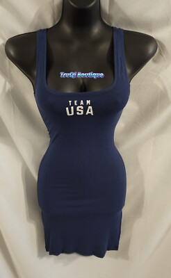 SKIMS Soft Lounge Rib Mini Tank Dress Team USA Olympics Navy size ...