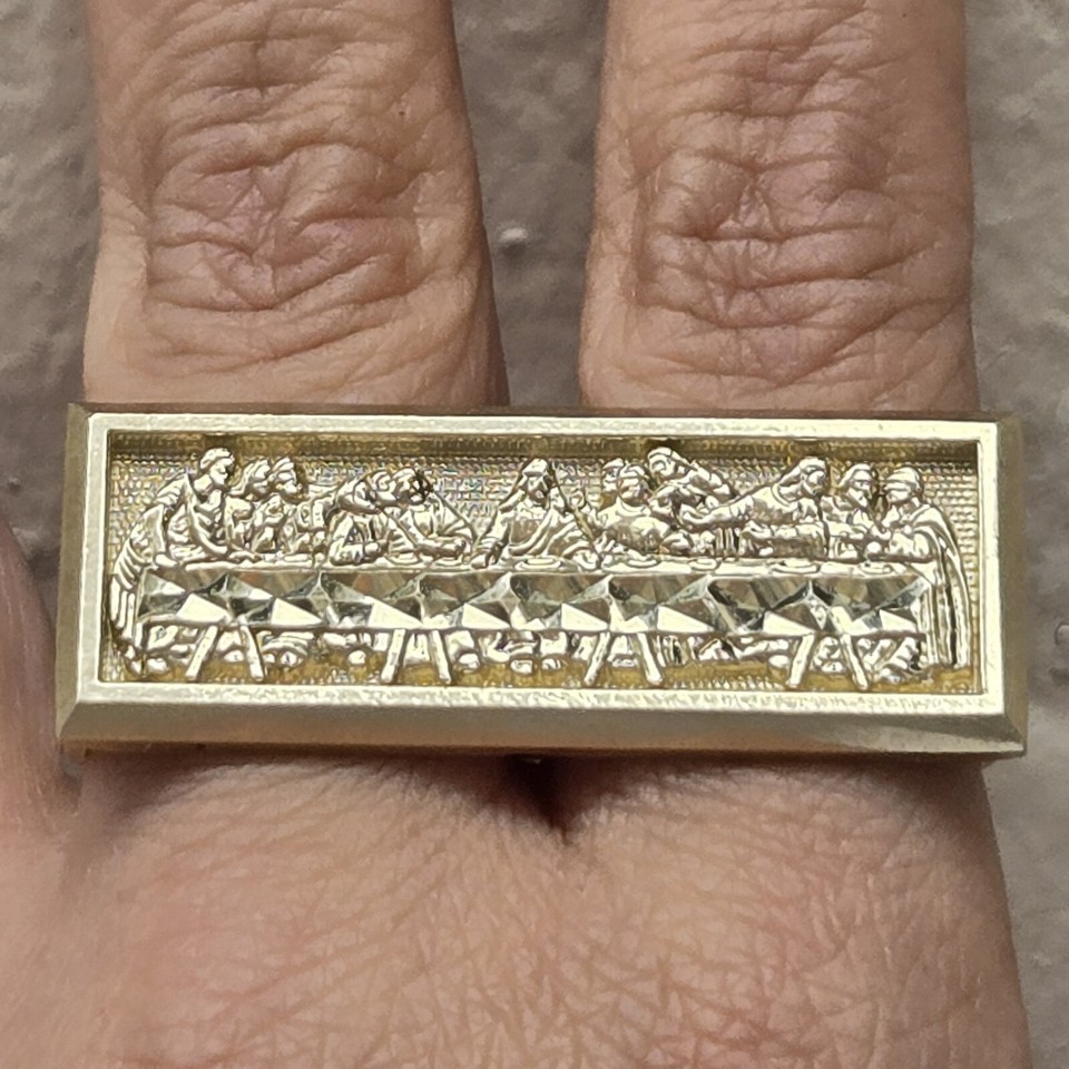 10k yellow Gold Last Supper double 2 finger knuckle bar Ring Siz 9 9.5 ...