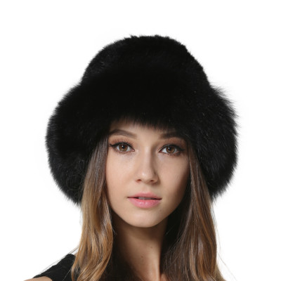 Graceful Women Mink Fur Sun Hats Winter Real Fur Sunbonnet with Fox Fur ...