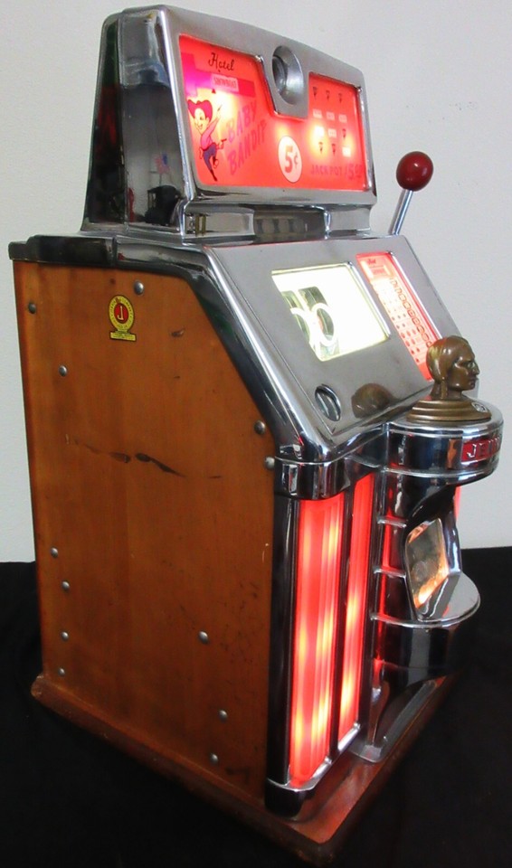 Jennings 5c Amber Lite Up Baby Bandit Slot Machine Hotel Showboat circa ...