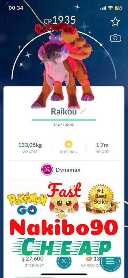Pokémon Go - Shiny Dynamax Raikou - Tra De - Read Describe 45496734572| eBay
