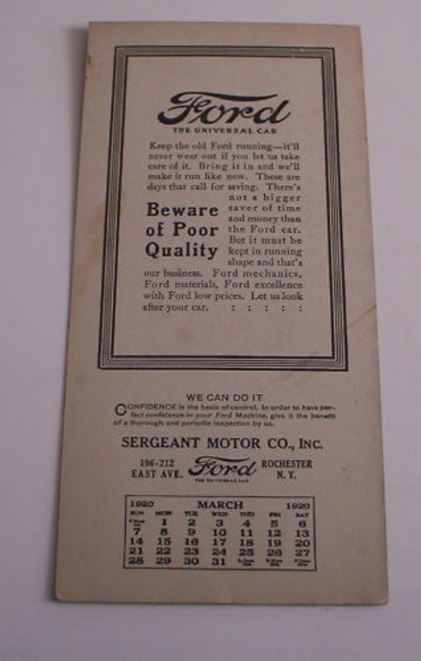 Desk Card, Ford Cars and Ford Service, SERGENT MOTOR | eBay