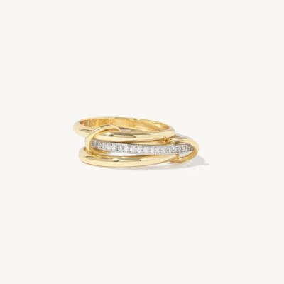 Bellanca Diamond Connected Stacker Gold Linked Spinner Ring Handmade ...