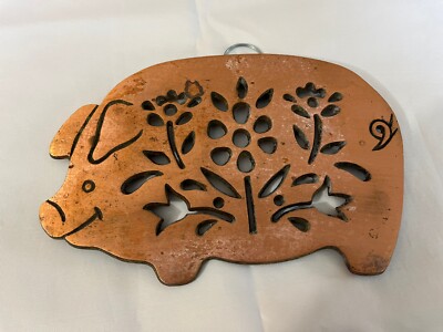 Vintage Copper Pig Trivet Cast Iron Wall Hanging Decor 1997 Kitchen ...