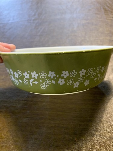 Vintage Pyrex Casserole Dish Green with White Daisy Flowers 500 ML 8 Lg ...