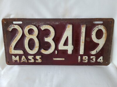 Vintage 1934 Massachusetts 283,419 Heavy License Plate 05423 | eBay