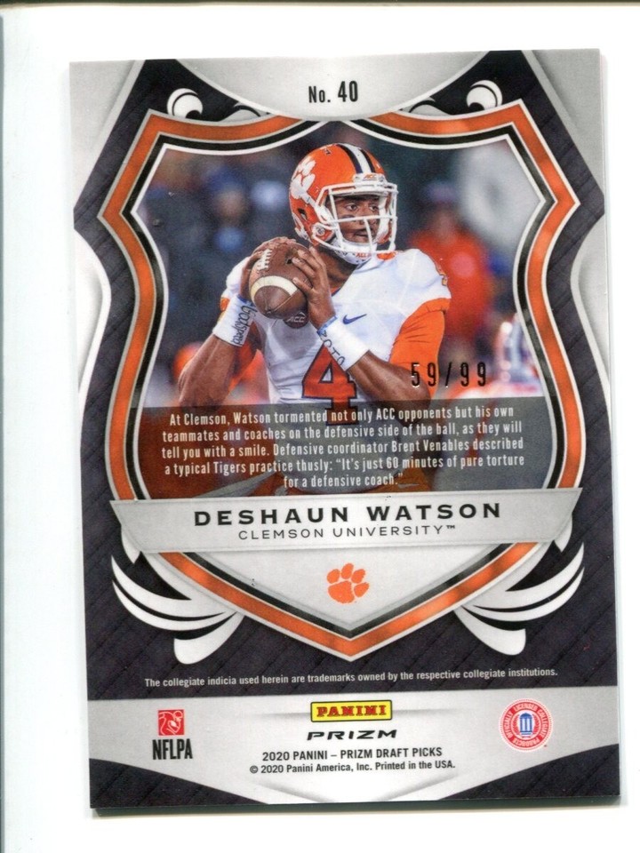 2020 Panini Prizm Draft Red White & Blue Prizm #40 Deshaun Watson /99 ...