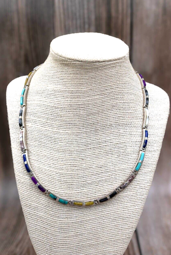 *Calvin Begay Sterling Multi Gem Colored Inlay 18" Necklace | eBay