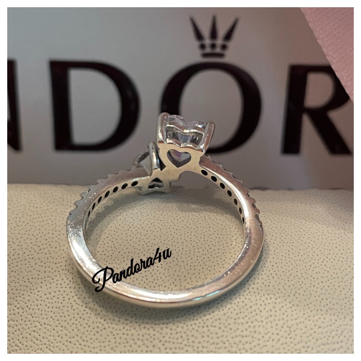 PANDORA Double Heart Sparkling Ring NeW Tags Velvet Lined PANDORA Double Heart Sparkling Ring NeW Tags Velvet Lined
