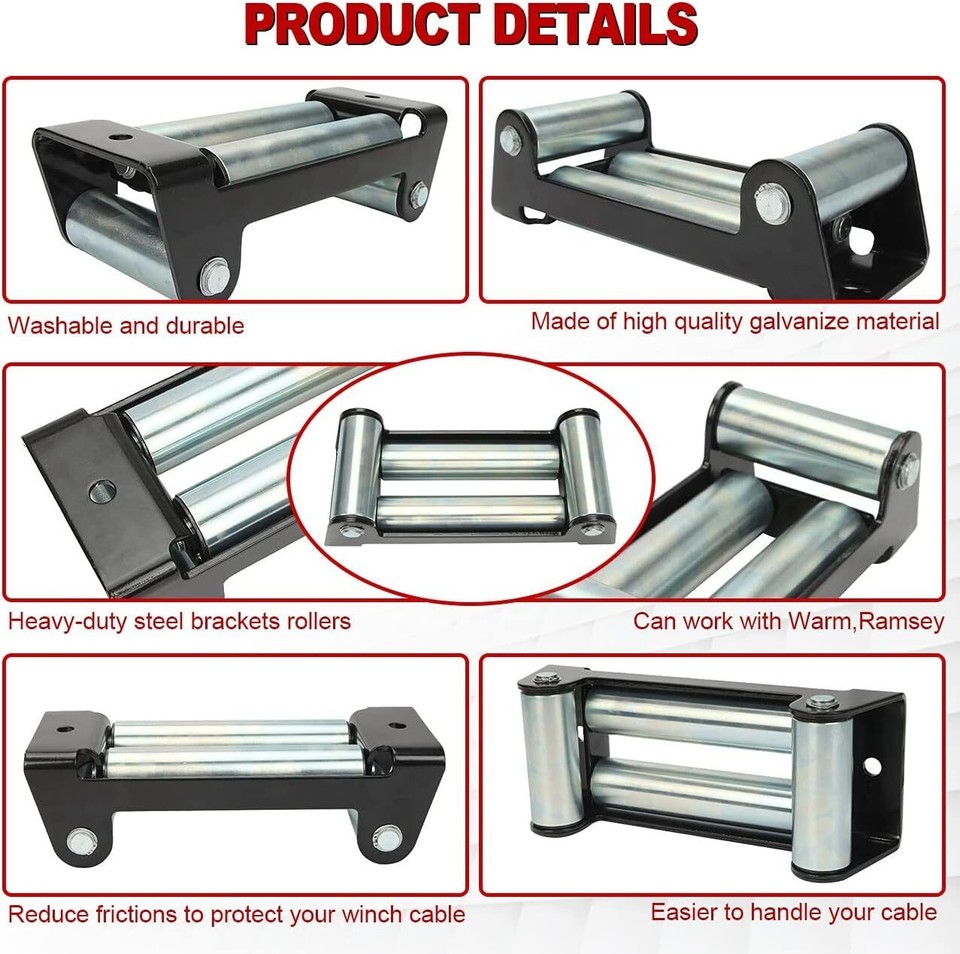 10 inch Winch Roller Fairlead 4 Way Universal Mount Cable Guide 8000 ...