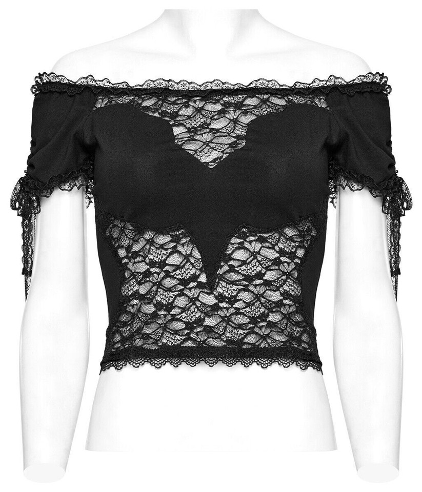 PUNK RAVE Women Lace Punk Gothic Daily Steampunk Black Party Top Sexy t ...