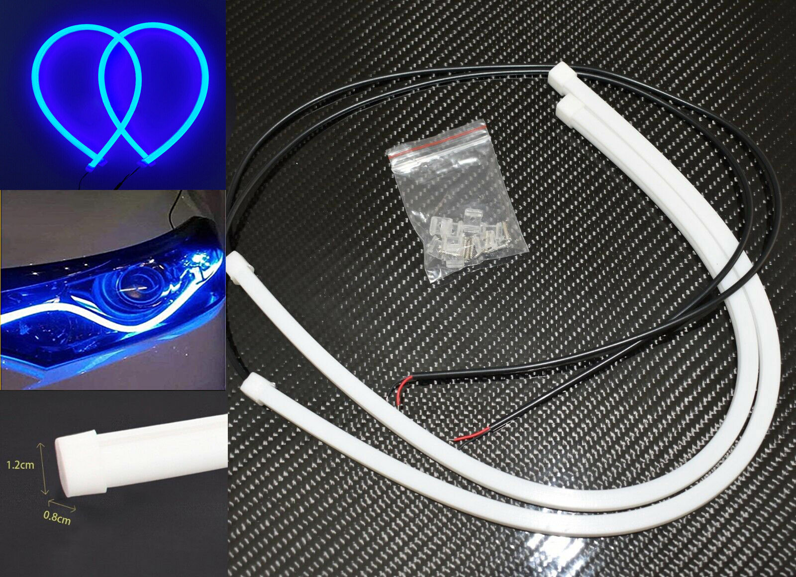 30cm 8000K Blue LED Daytime Light Strips Flexible DRL Turn Signal ...