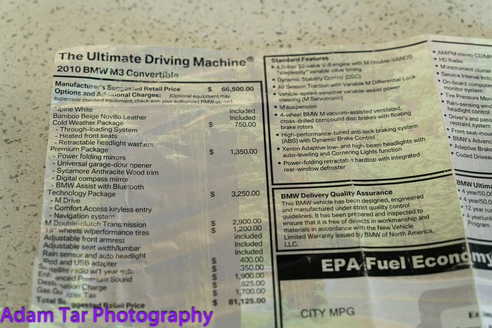 2010 BMW M3 Original MSRP Window Sticker | eBay