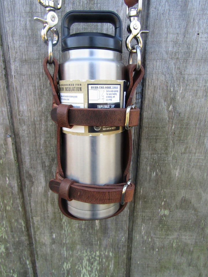 Water Buffalo leather water bottle holder, bottle carrier hand made ...
