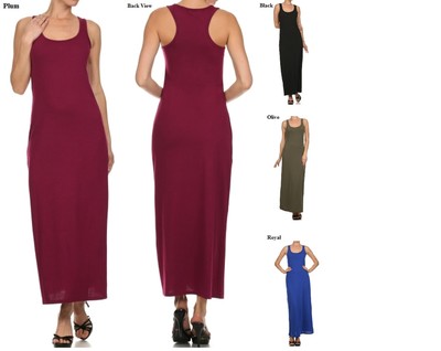 Womens Maxi Sundress Solid Long Form Fitting Full Length S M L | eBay