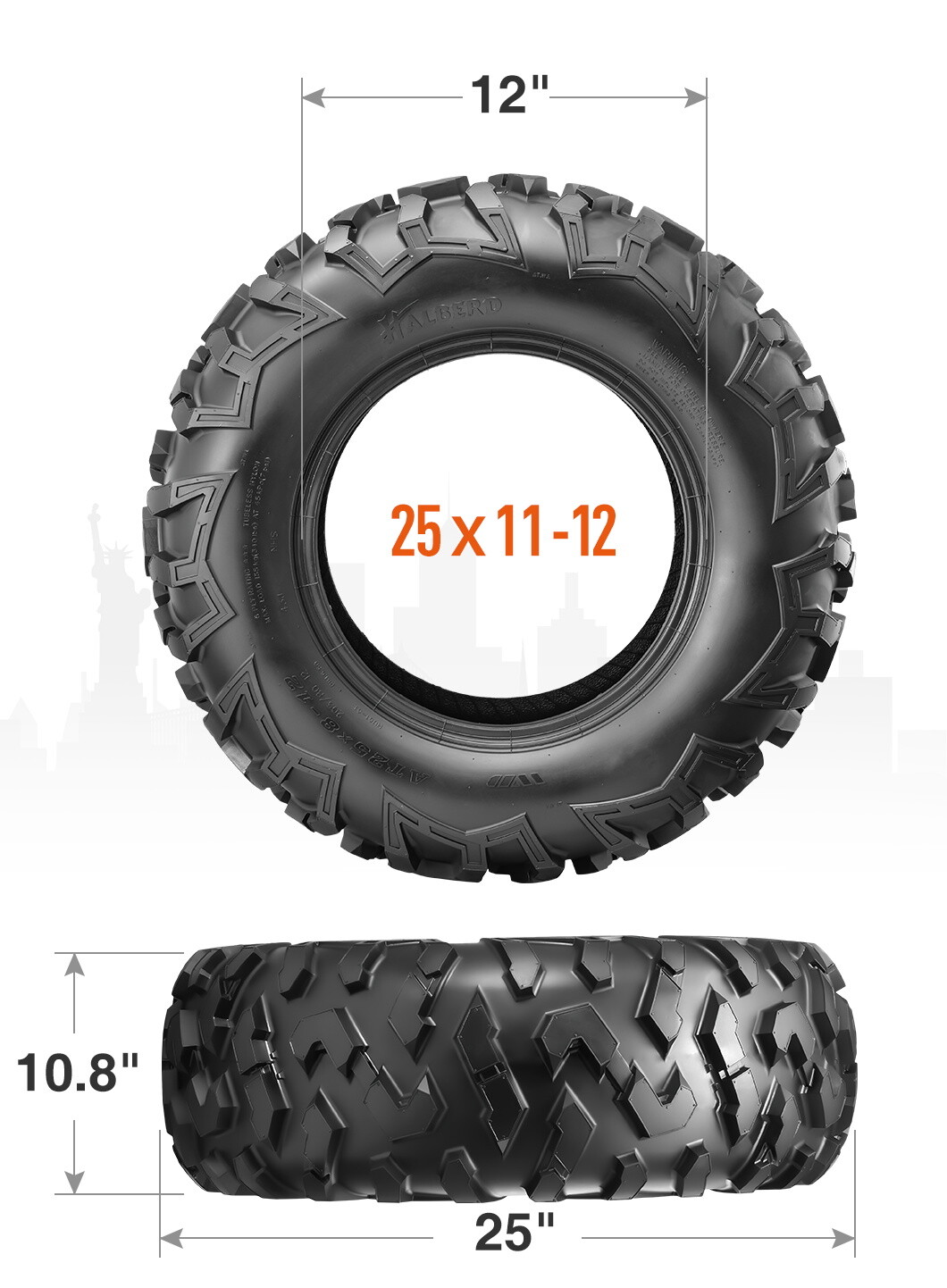 25x11-12 25x11x12 ATV UTV Tire 6PR Heavy Duty All Terrain Replacement ...
