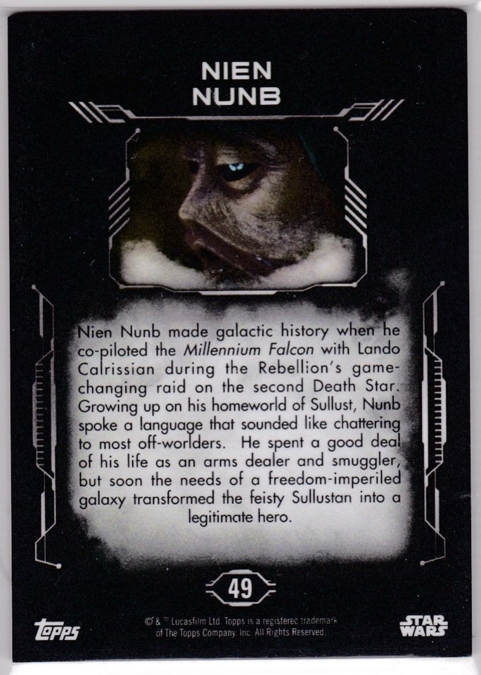 STAR WARS 2016 TOPPS MASTERWORK #49 NIEN NUNB BLUE PARALLEL BASE CARD ...