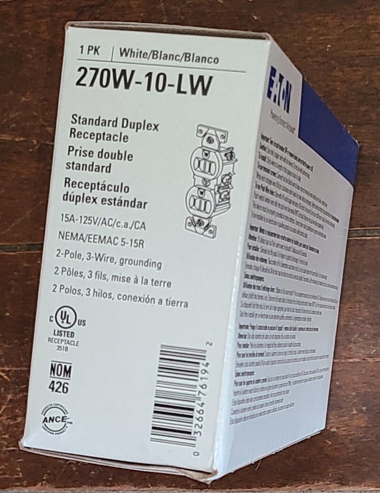 10 Pack EATON 15 AMP Standard Duplex Receptacle -WHITE- #270W-10-LW | eBay