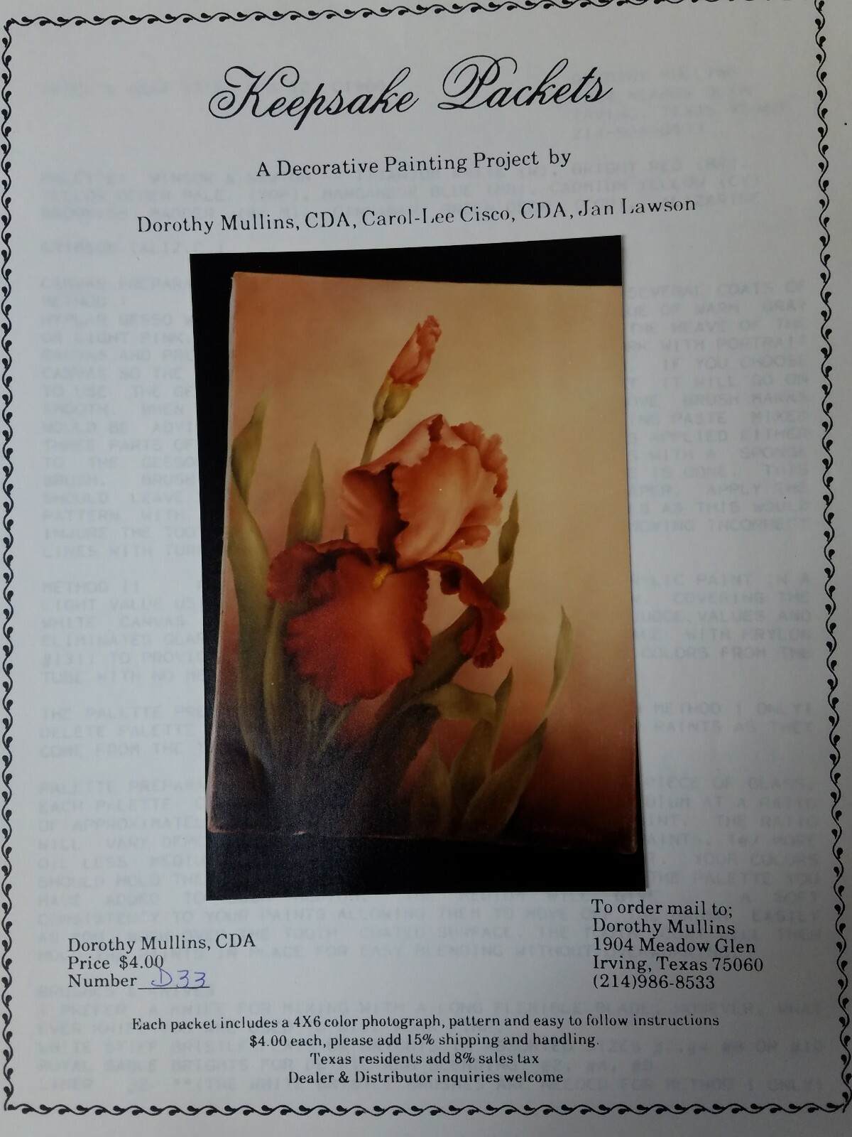 DOROTHY MULLINS PEACH IRIS CISCO 1988 KEEPSAKE PAINTING PATTERN D33 | eBay