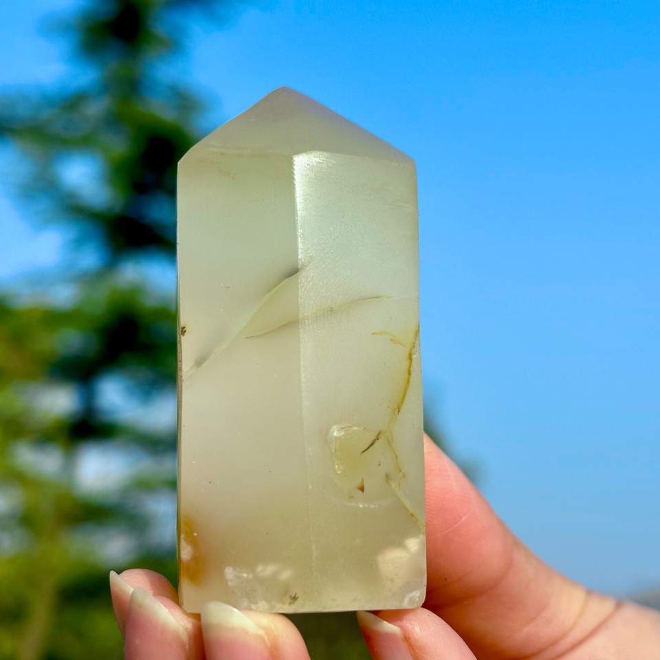 166G Natural Grey Agate Crystal Cave Obelisk Quartz Energy Column ...
