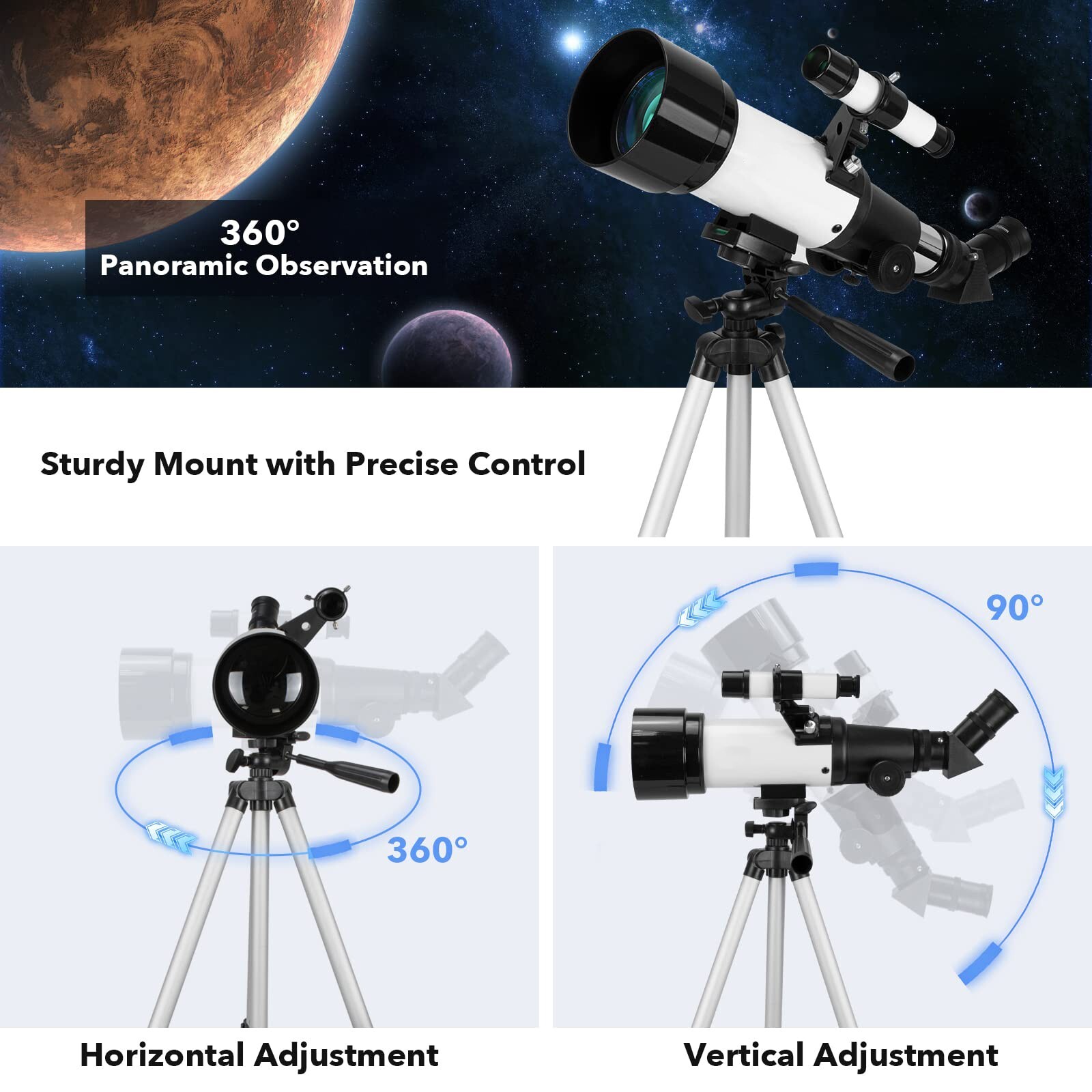 400mm Refractor Astronomical Telescope 300X w/ Phone Adapter for Moon ...