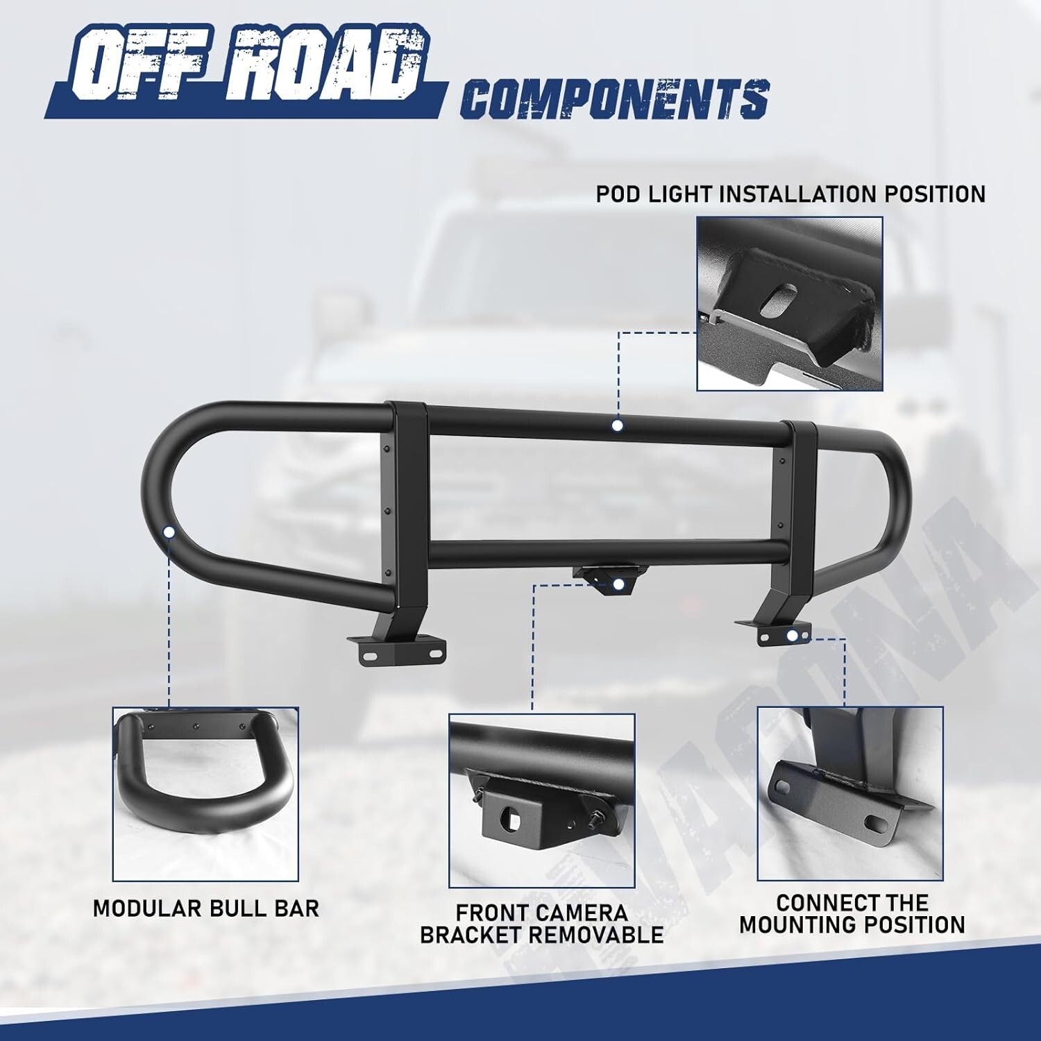 Front Bumper Black Bull Bar for 2021-2026 Ford Bronco Brush Grill Guard ...