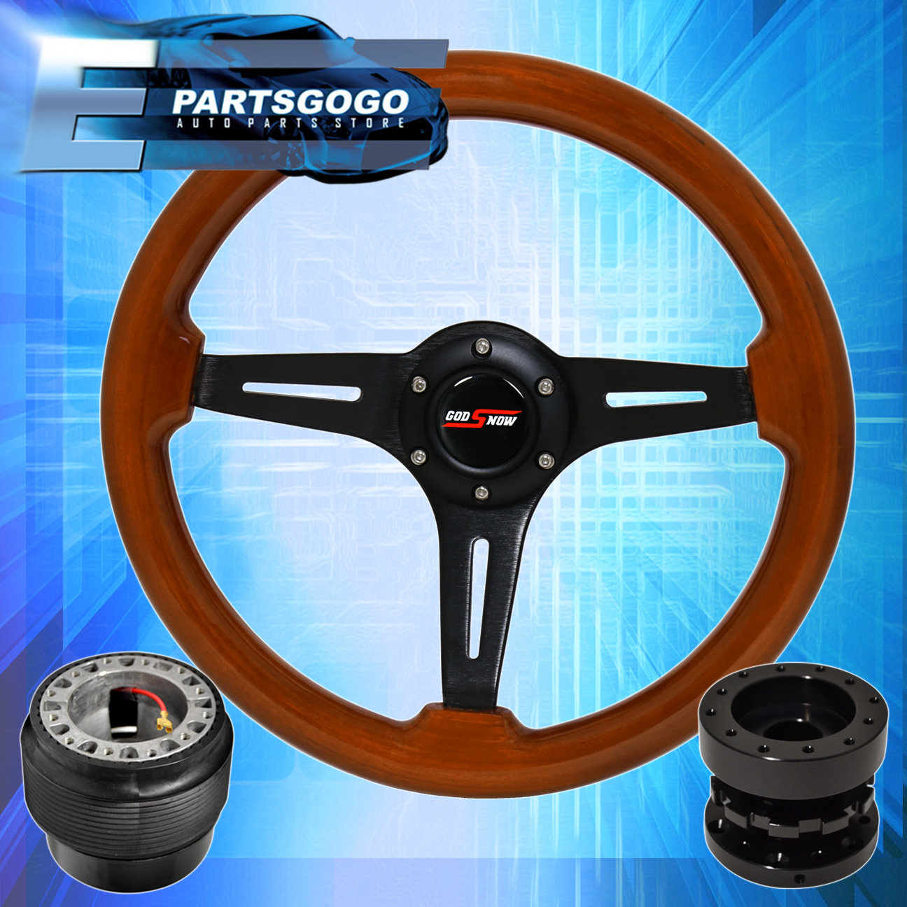 Light Wood Black Center Deep Dish Steering Wheel + Extender For 90-97 ...