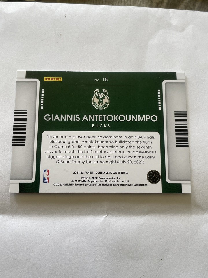 Giannis Antetokounmpo #15 Game Night Ticket 2022 Panini Contenders ...